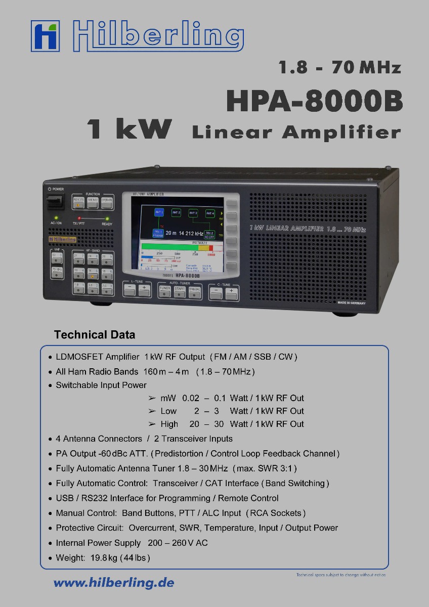Hilberling 1kW Power Amplifier HPA-8000B Hilberling at £5,899.96 | Ham ...